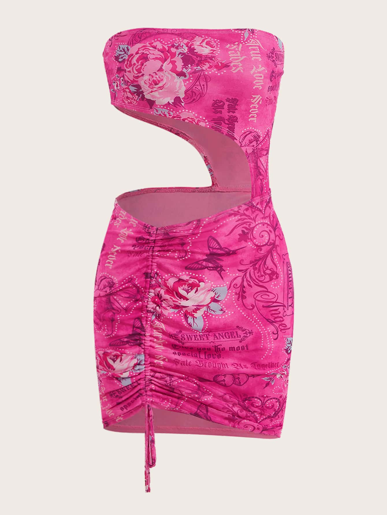 Shein Icon Vestido Ajustado Tubo Con Estampado Floral Y Letra Con