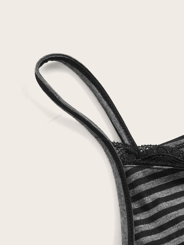 ROMWE Goth Striped Contrast Lace Cami Top | SHEIN UK