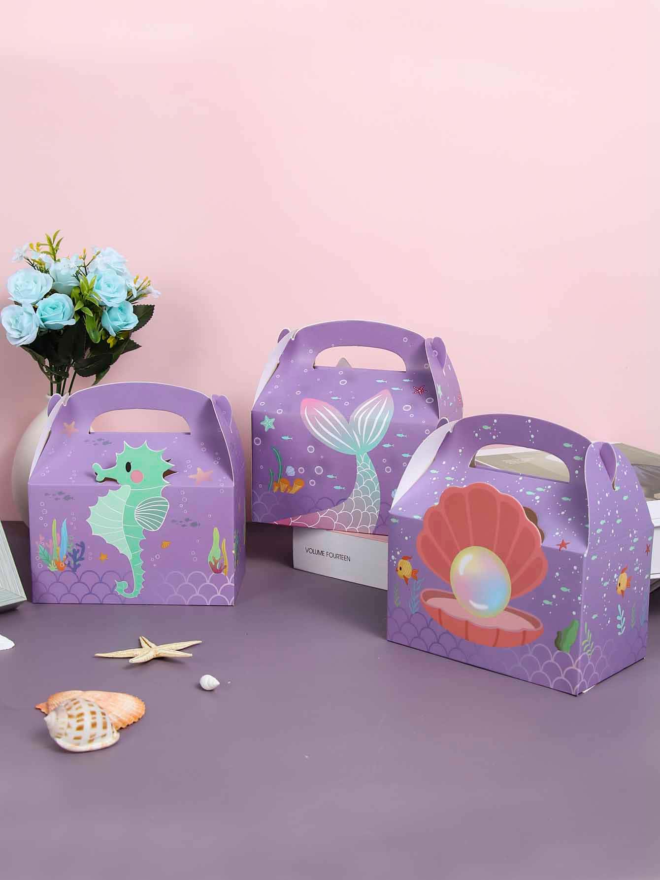 6pcs Purple Mermaid Style Gift Box, Boy Girl Gender Reveal Ocean Theme ...