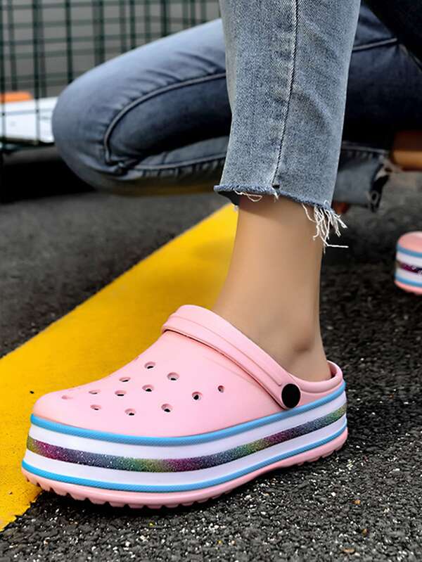 Women Hollow Out Vented Clogs, Preppy Outdoor Pink EVA Clogs | SHEIN UK