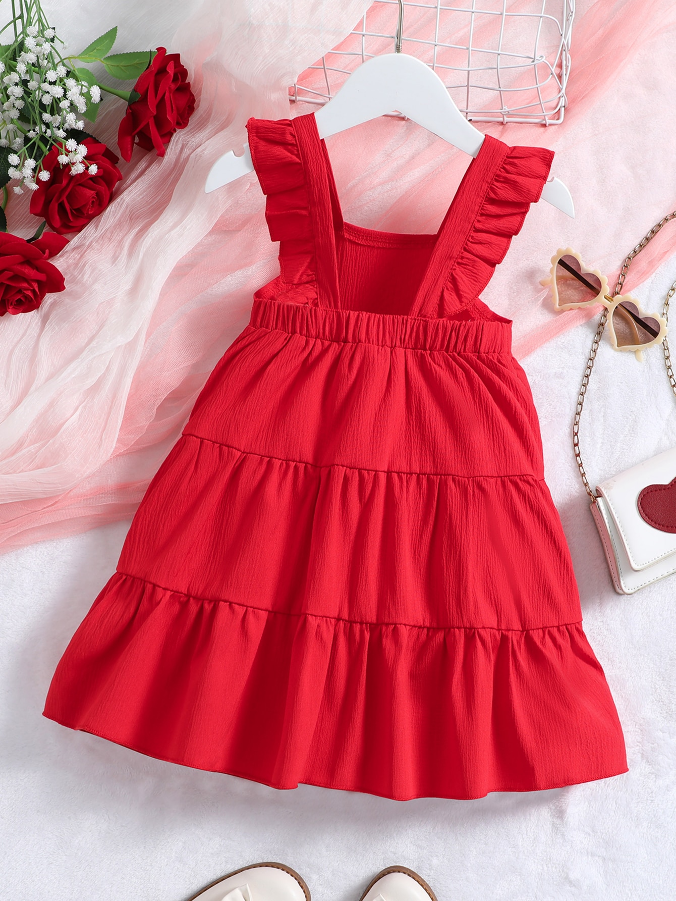 SHEIN Kids EVRYDAY Young Girl Red Solid Color Holiday Style Simple ...