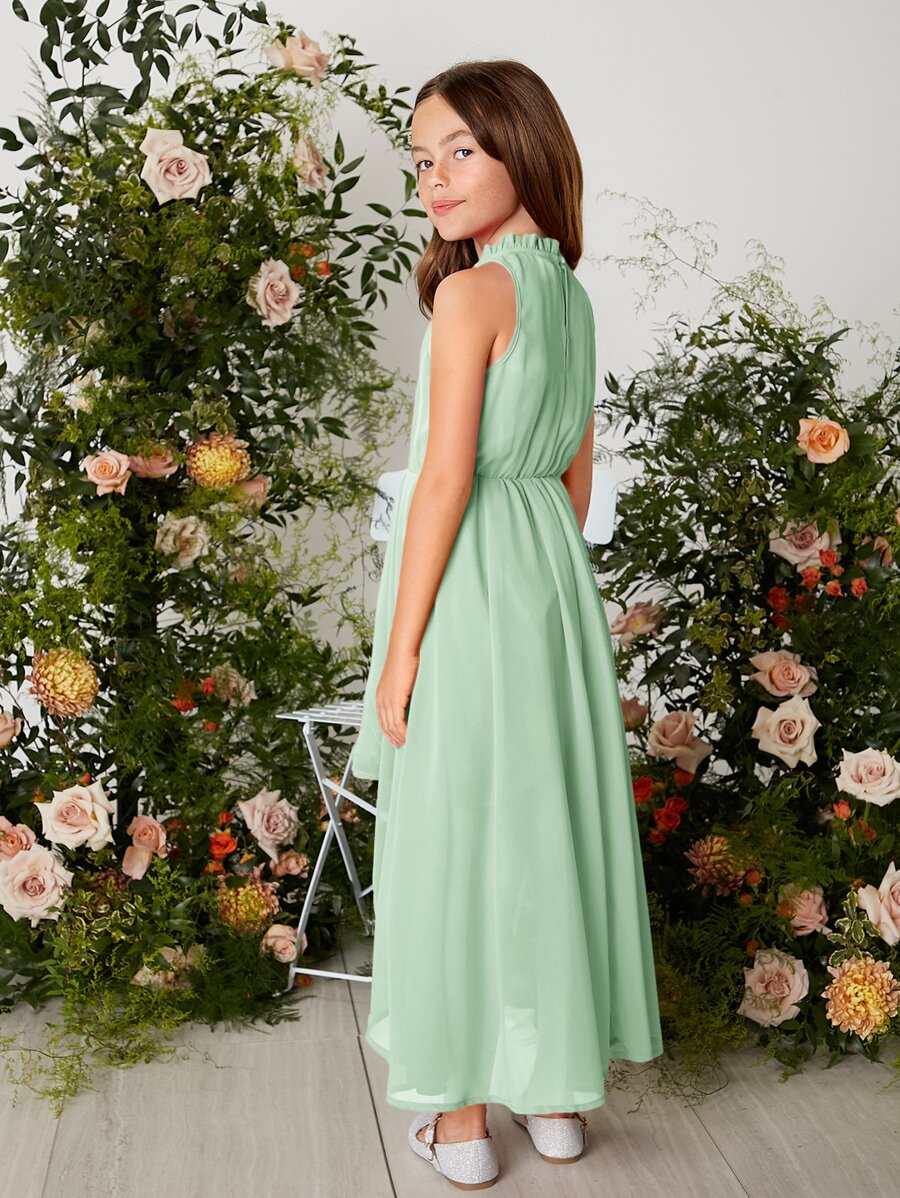 SHEIN Tween Girl Solid High Low Hem Chiffon Halter Overlay Dress ...