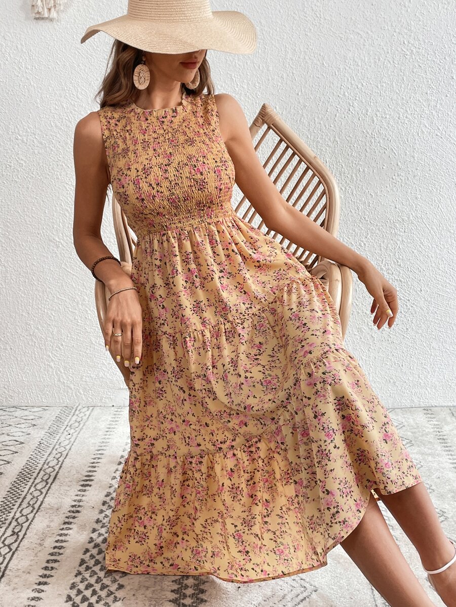 Breezaya Ditsy Floral Print Ruffle Hem Dress | SHEIN USA