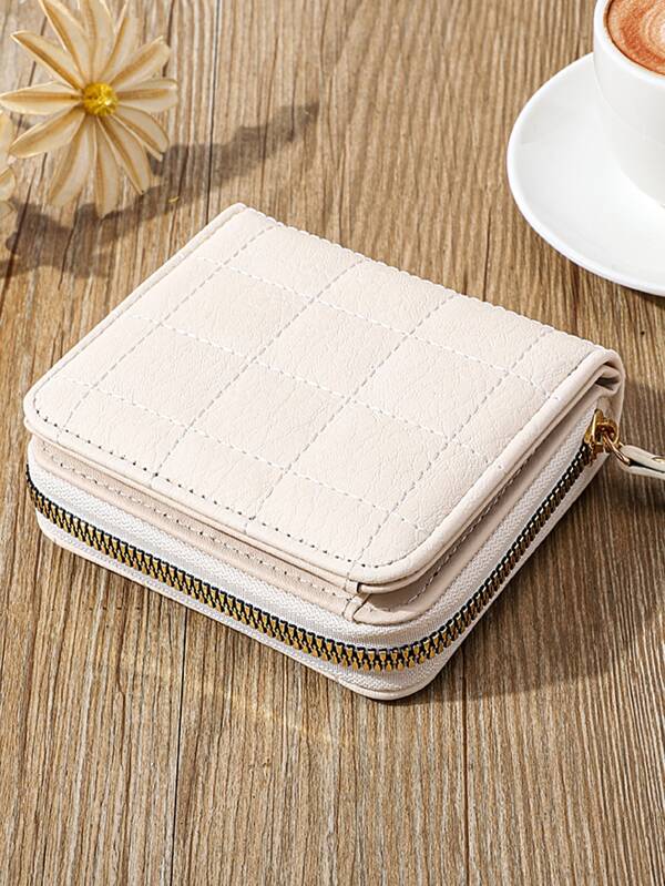 Stitch Detail Small Wallet Coin Pocket Small Purse Bifold Zipper Women ...