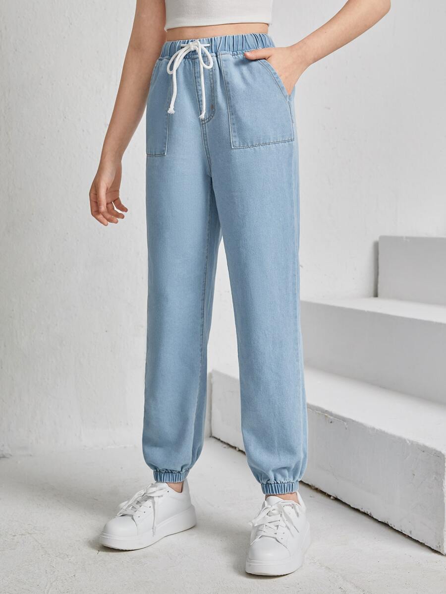 SHEIN Teen Girls Drawstring Waist Jogger Jeans | SHEIN USA