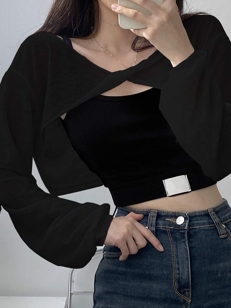 DAZY Solid Drop Shoulder Crop Top Without Cami Top | SHEIN USA