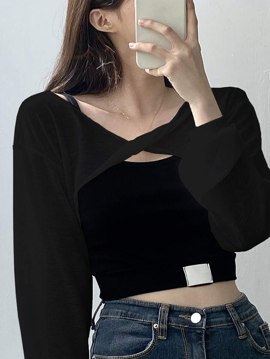 Dazy Solid Drop Shoulder Crop Top Without Cami Top Shein Usa
