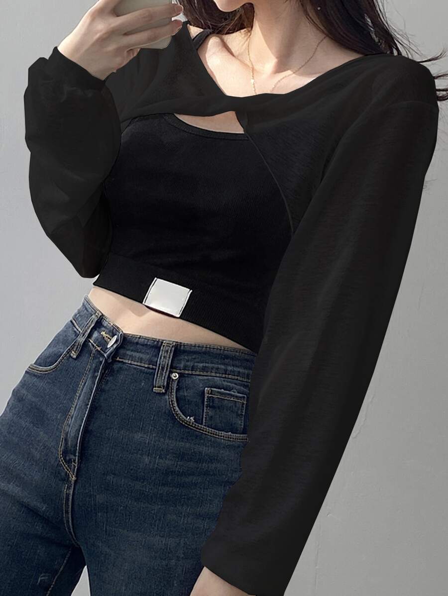 DAZY Solid Drop Shoulder Crop Top Without Cami Top | SHEIN USA