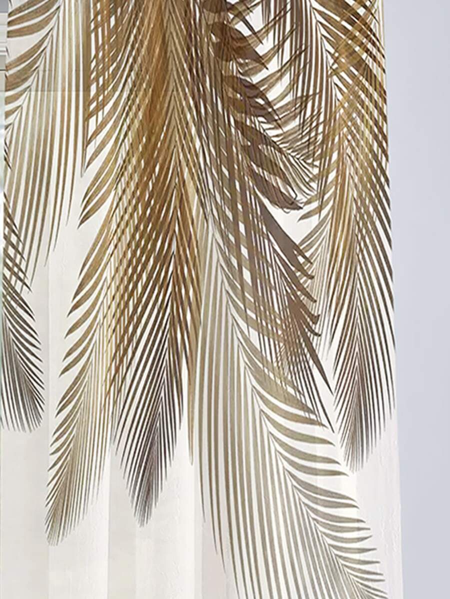 2pcs Leaf Pattern Sheer Curtain, Romantic Polyester Light Filtering ...