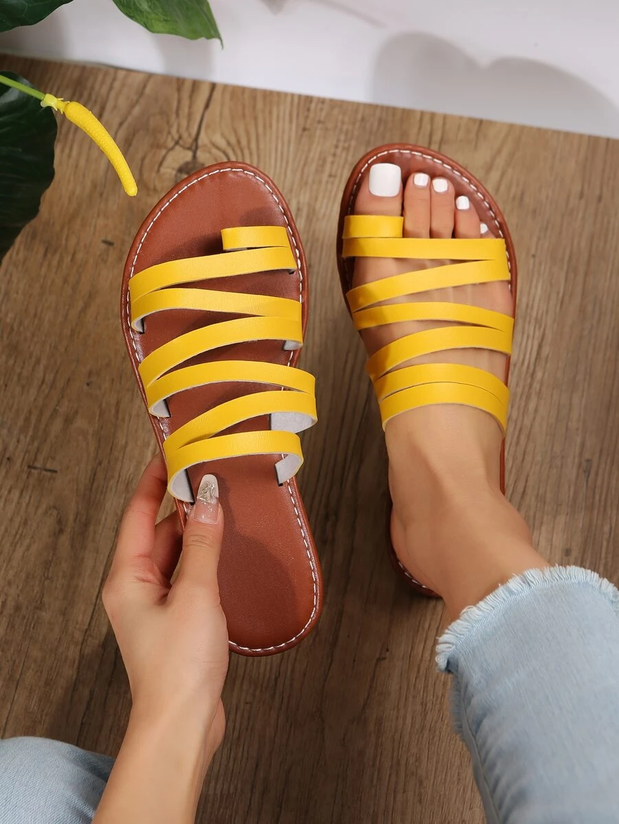 Fashion Yellow Thong Sandals For Women, Toe Ring Design Multi Strap ...