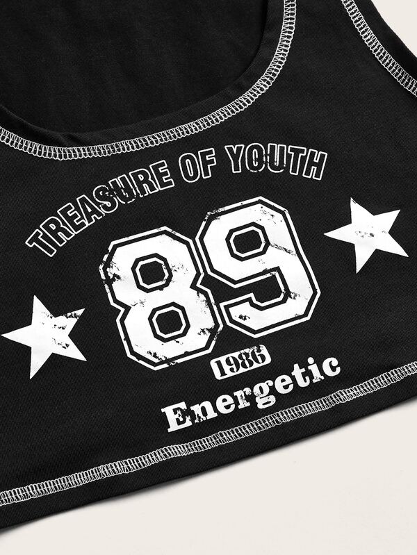 SHEIN EZwear Star & Slogan Graphic Top-stitching Tank Top | SHEIN USA