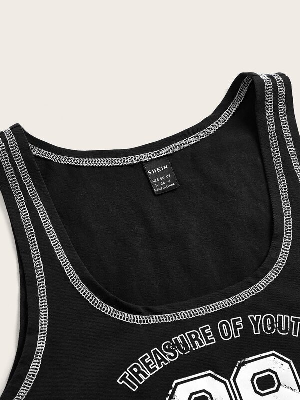 SHEIN EZwear Star & Slogan Graphic Top-stitching Tank Top | SHEIN USA