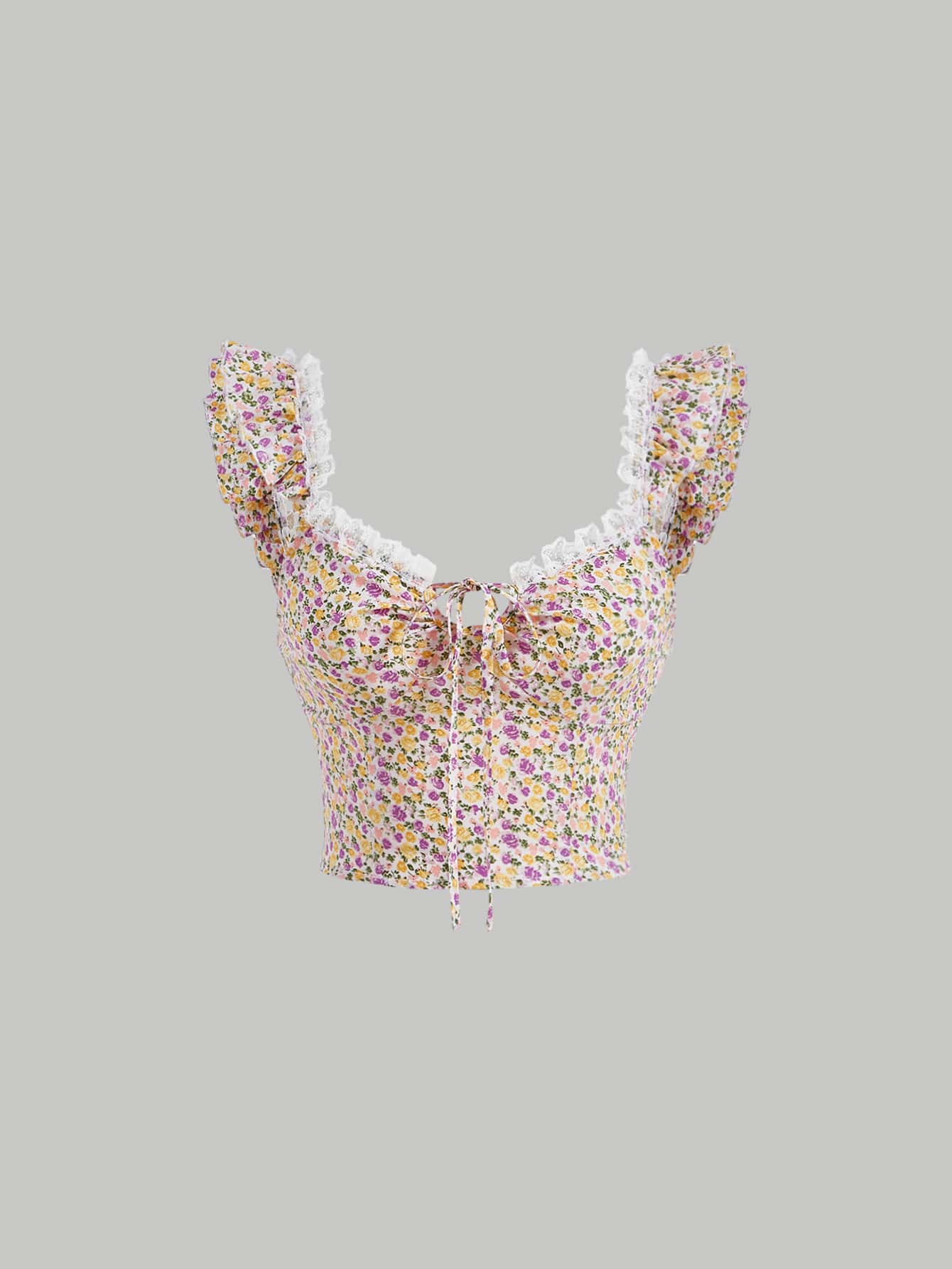SHEIN MOD Ditsy Floral Ruffle Trim Crop Top | SHEIN USA