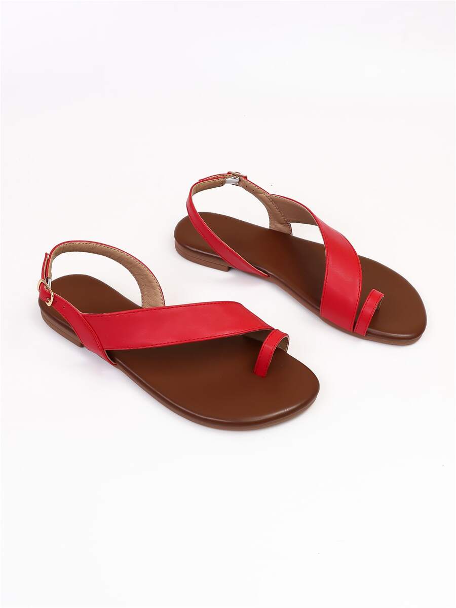 Fashion Red Thong Sandals For Women, Toe Ring Design Buckle Decor ...