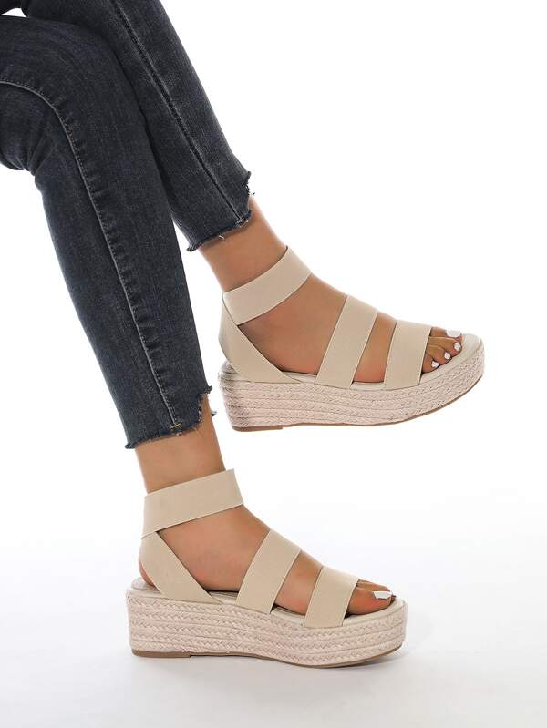Women Espadrille Flatform Ankle Strap Sandals Vacation Outdoor Elastic Wedge Sandals Shein Usa