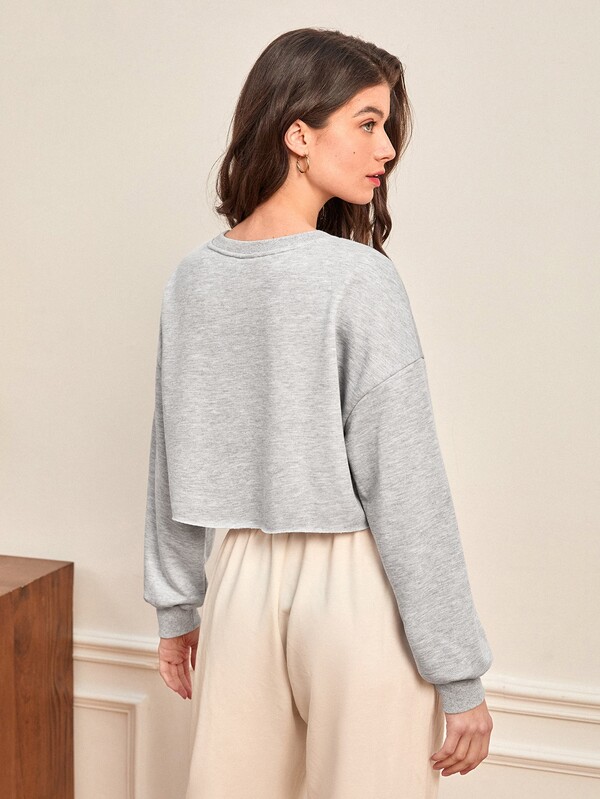 SHEIN BASICS Drop Shoulder Raw Hem Crop Pullover | SHEIN USA