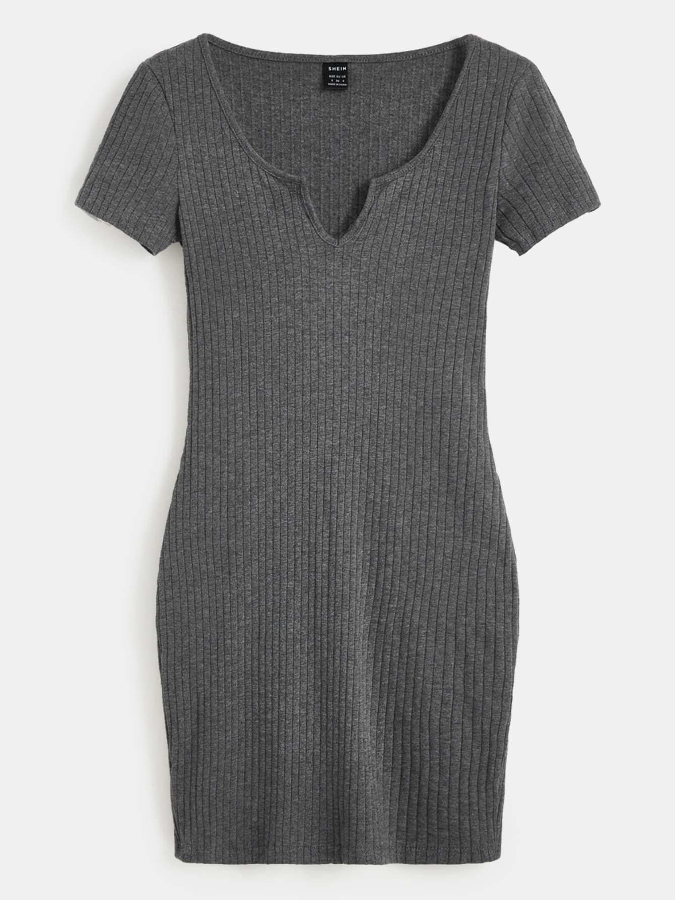 SHEIN BASICS Notched Neck Rib-Knit Dress | SHEIN USA