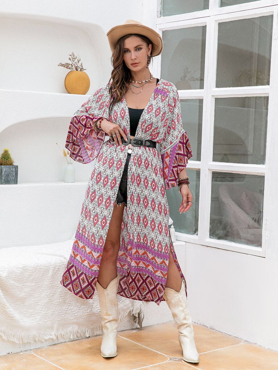 Rusttydustty Plus Allover Print Open Front Kimono | SHEIN USA