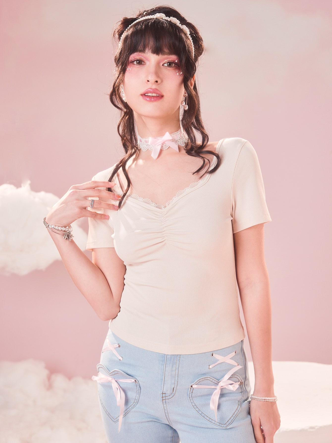 ROMWE Solid Ruched Ribbed Tee | SHEIN USA