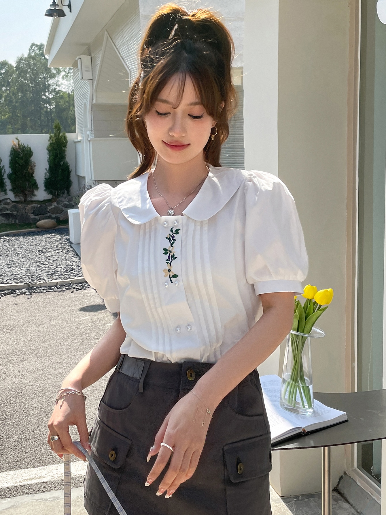DAZY Floral Embroidery Puff Sleeve Blouse | SHEIN USA