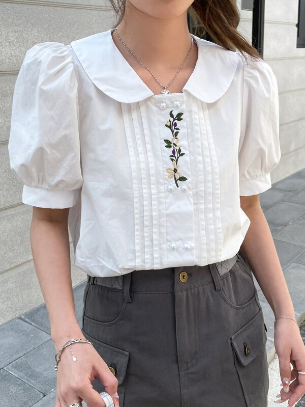 DAZY Floral Embroidery Puff Sleeve Blouse | SHEIN USA