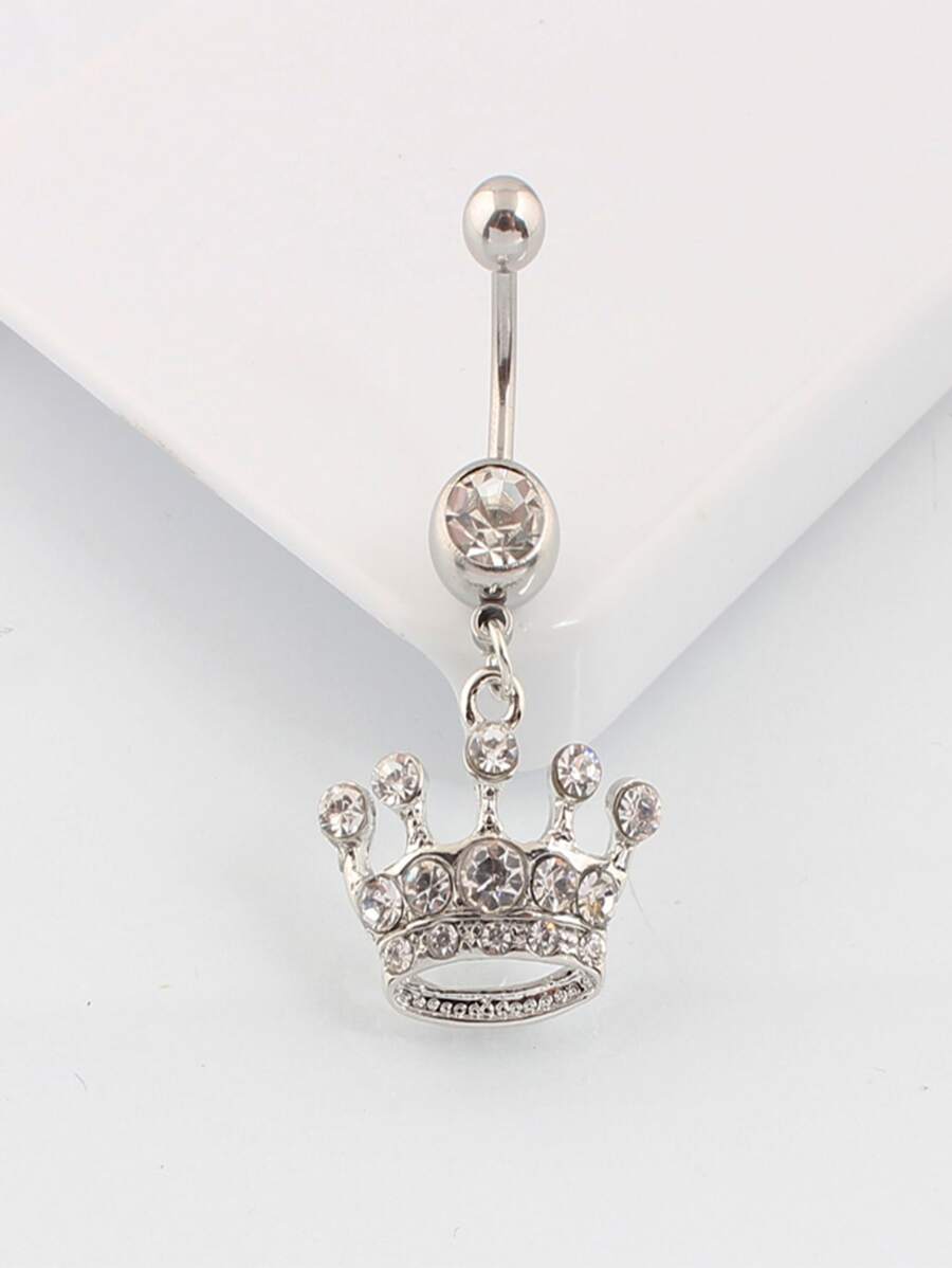 Rhinestone Crown Decor Navel Belly Ring Popular Piercing Body Jewelry ...