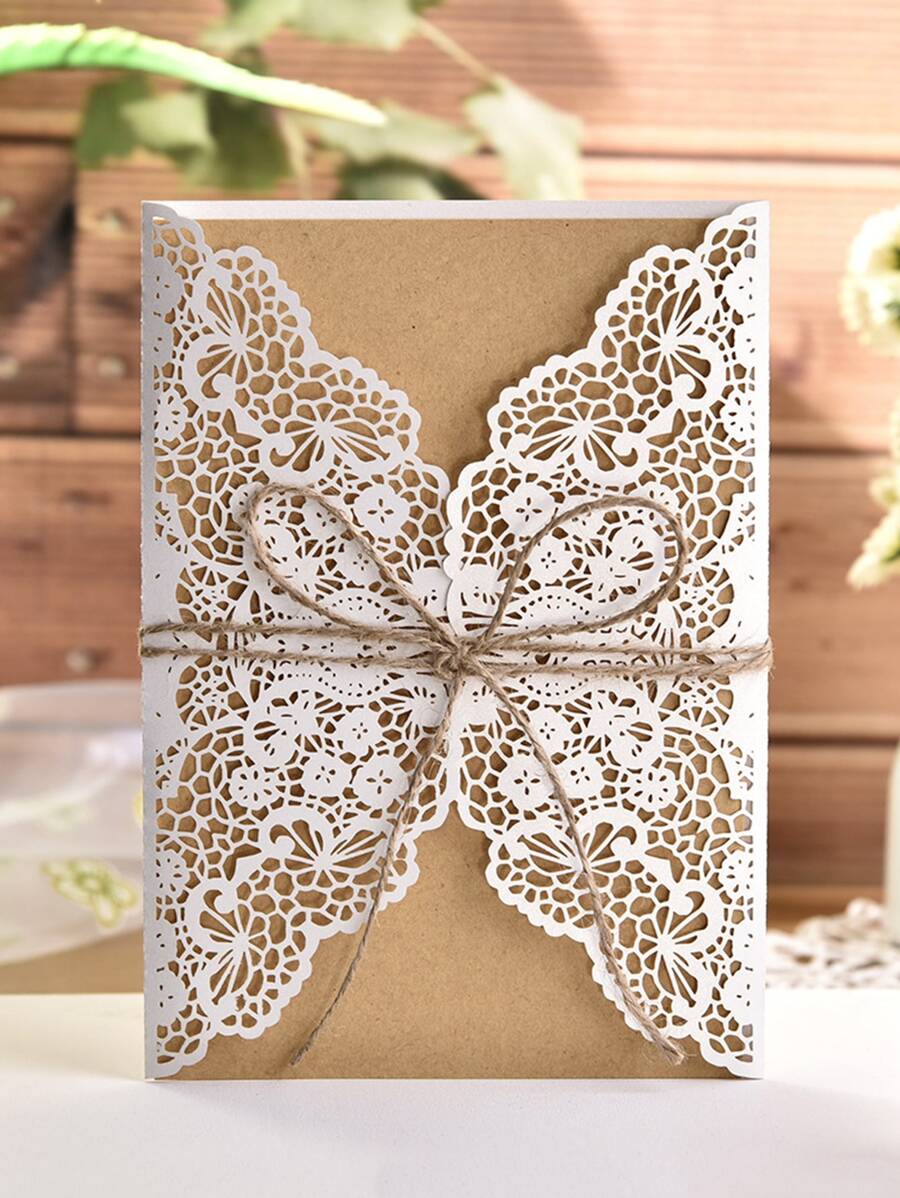 10pcs Paper Invitation Card, Creative Flower Design Hollow Out Postcard ...