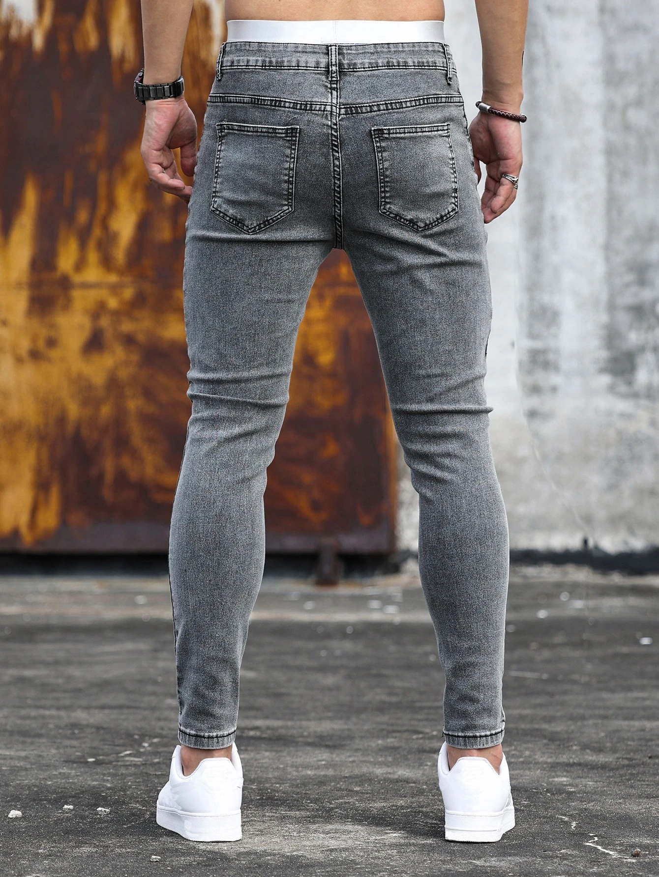 Manfinity LEGND Men Cotton Ripped Frayed Skinny Jeans Slim Fit Long ...