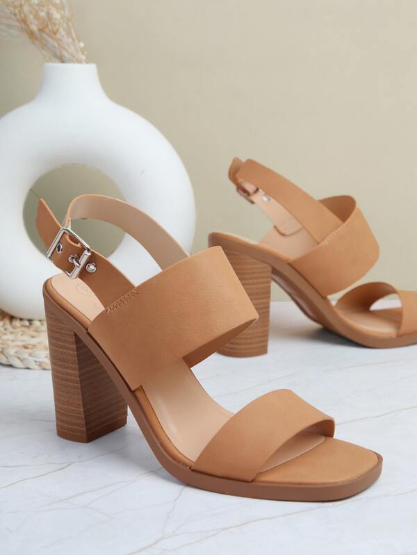 Vegan Leather Square Toe Block Heels | SHEIN USA