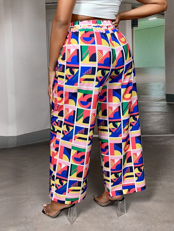 Shein Sxy Plus Geo Print Wide Leg Pants Shein Usa