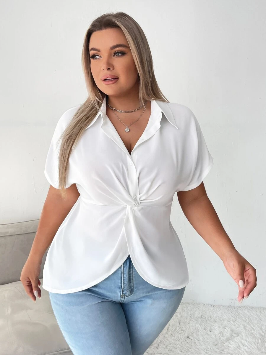 SHEIN Privé Plus Twist Front Batwing Sleeve Blouse | SHEIN USA
