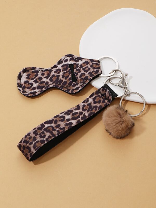 Leopard Pattern Pom Pom Charm Keychain | SHEIN USA