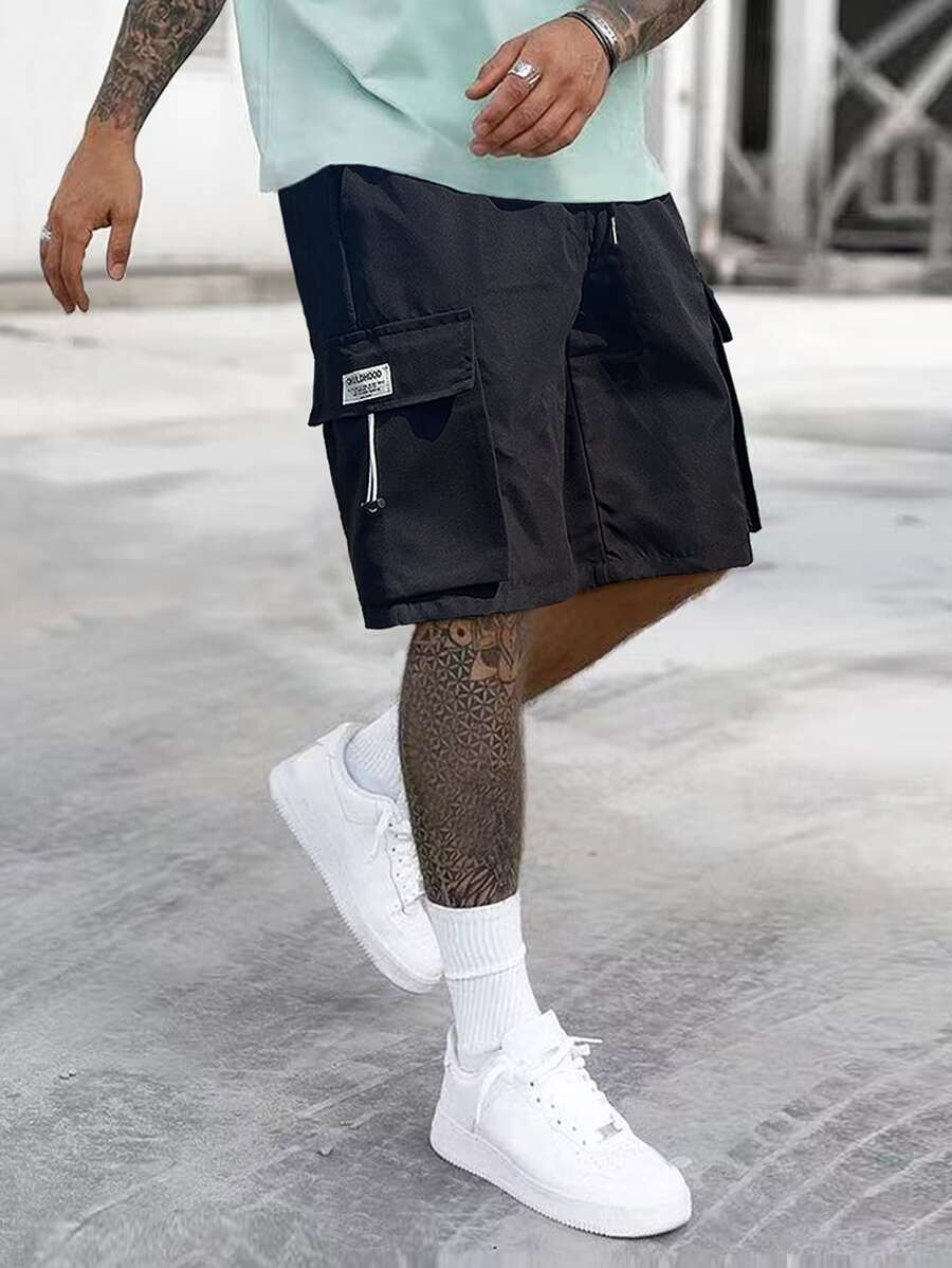 Manfinity LEGND Loose Fit Men's Letter Patched Detail Cargo Shorts With ...