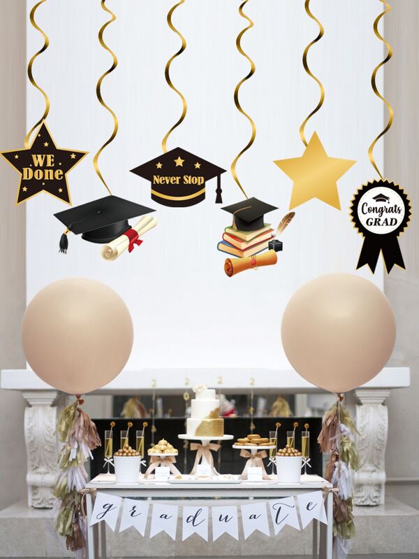 12pcs/set Paper Hanging Swirl Decoration, Graduation Hat Design Hanging ...