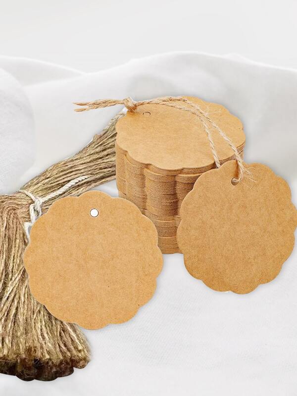 50pcs/set Paper Wrapping Tag With Hemp Rope, Flower Shaped Label For ...