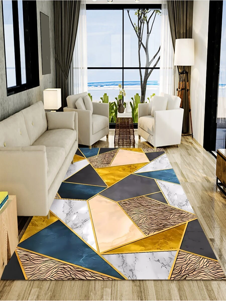 1pc Polyester Rug, Modern Geometric Pattern Bedroom Rug For Living Room ...
