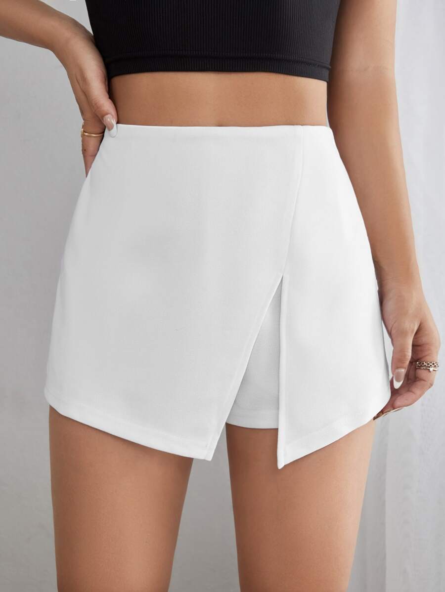 SHEIN PETITE Solid Split Hem Skort | SHEIN USA