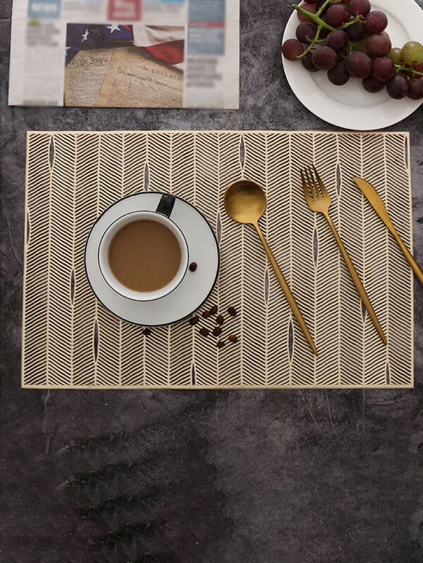 1pc PVC Place Mat, Modern Striped Hollow Out Rectangle Table Mat For ...