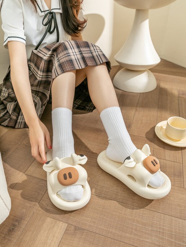 Women Cartoon Cow Slides, Open Toe Preppy Slides | SHEIN USA