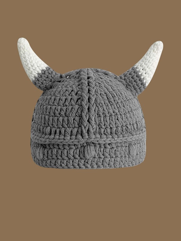 1pc Women's Hand-knitted Multicolor Novelty Horn Shaped Crochet Hat ...