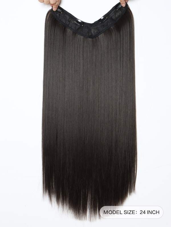 24inch Long Straight Synthetic Hairpieces V-shaped Hair Extension Half ...