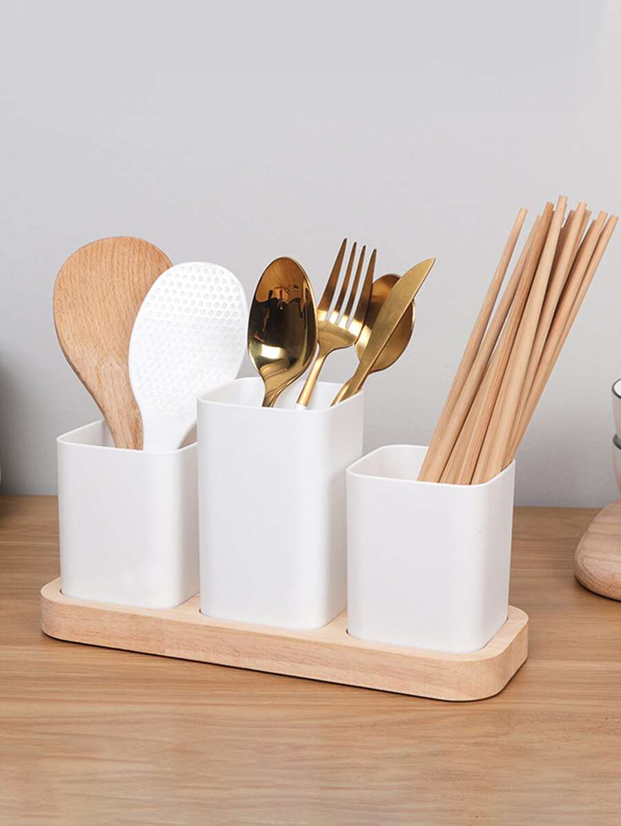 1pc PP Flatware Storage Rack, 3 Grids Utensil Holder For Countertop ...