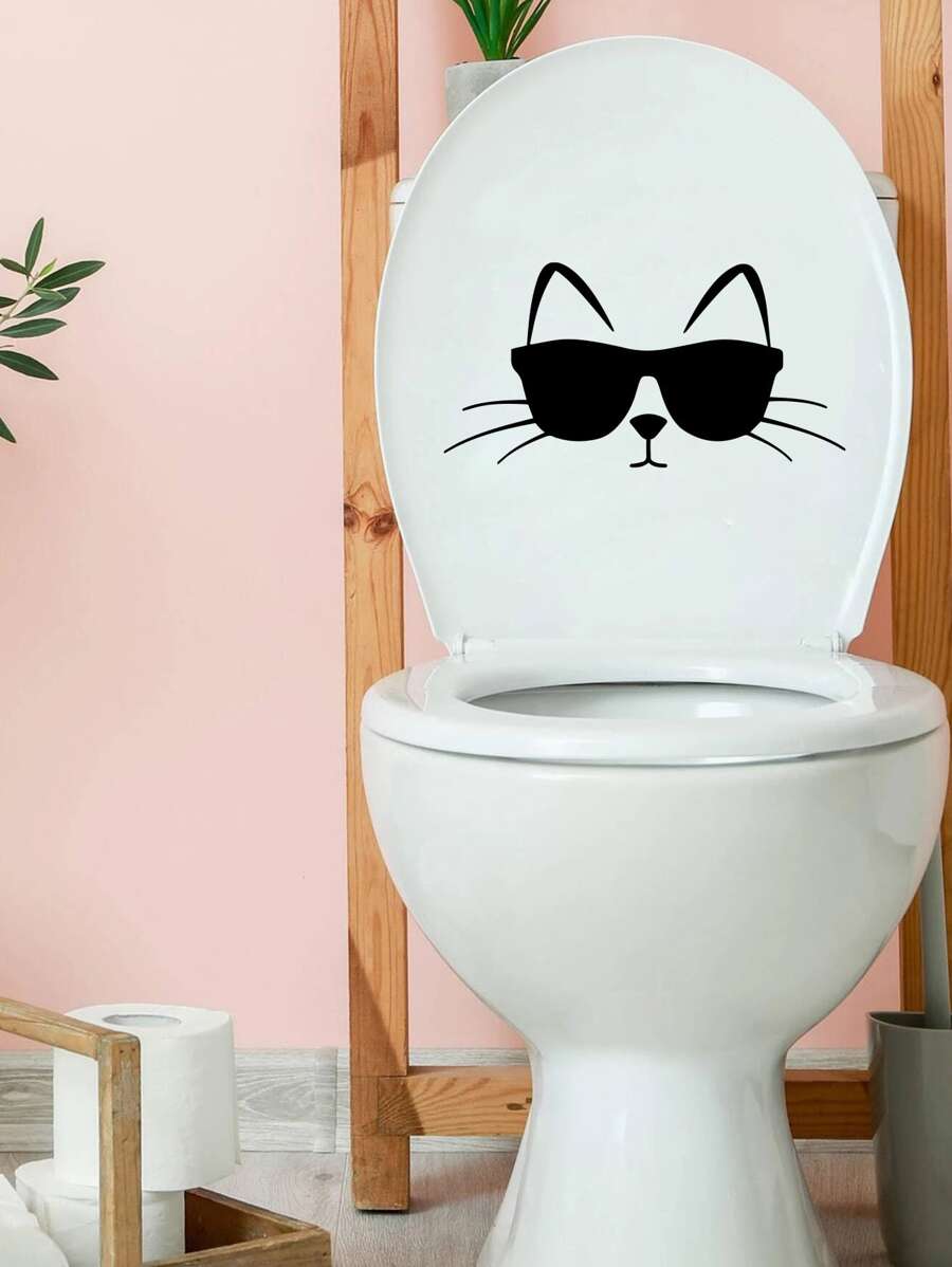 1pc PVC Toilet Lid Decal, Cartoon Cat Pattern Toilet Stool Commode ...