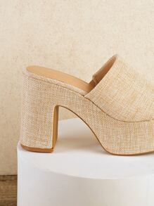 Textured Linen Open Toe Platform Mules | SHEIN USA
