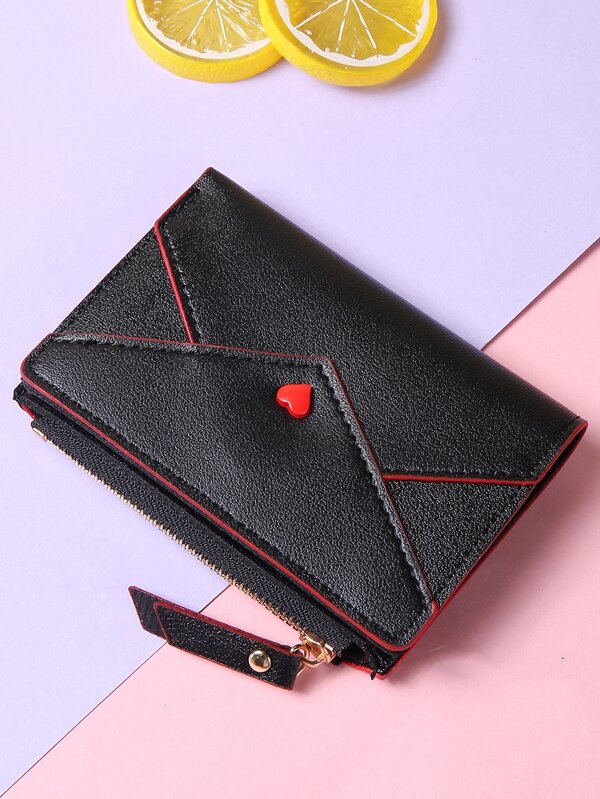 Heart Decor Small Wallet Credit Card Small Purse ID Window Zipper Women ...