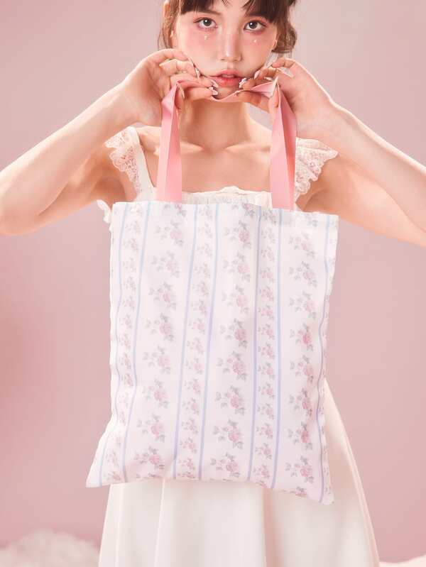 Sweetness Striped & Floral Pattern Shopper Bag | SHEIN USA