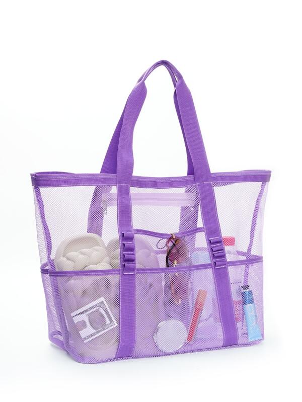 Hollow Polyester Mesh Beach Bag Large Capacity Travel Washing Bag ...