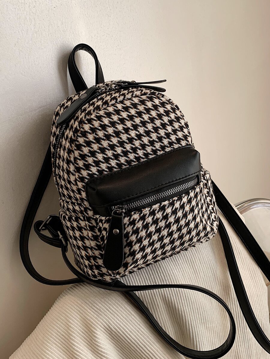 Mini Houndstooth Pattern Classic Backpack | SHEIN USA