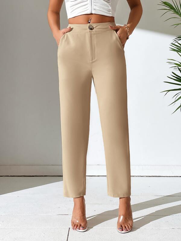SHEIN PETITE Solid Straight Leg Pants | SHEIN USA
