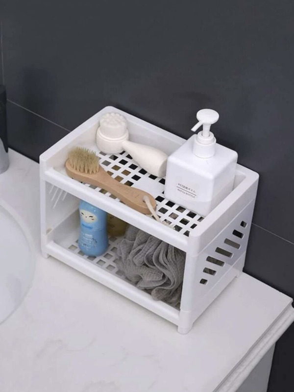 1pc PP Storage Rack, White Hollow Out Double-layer Foldable Storage ...